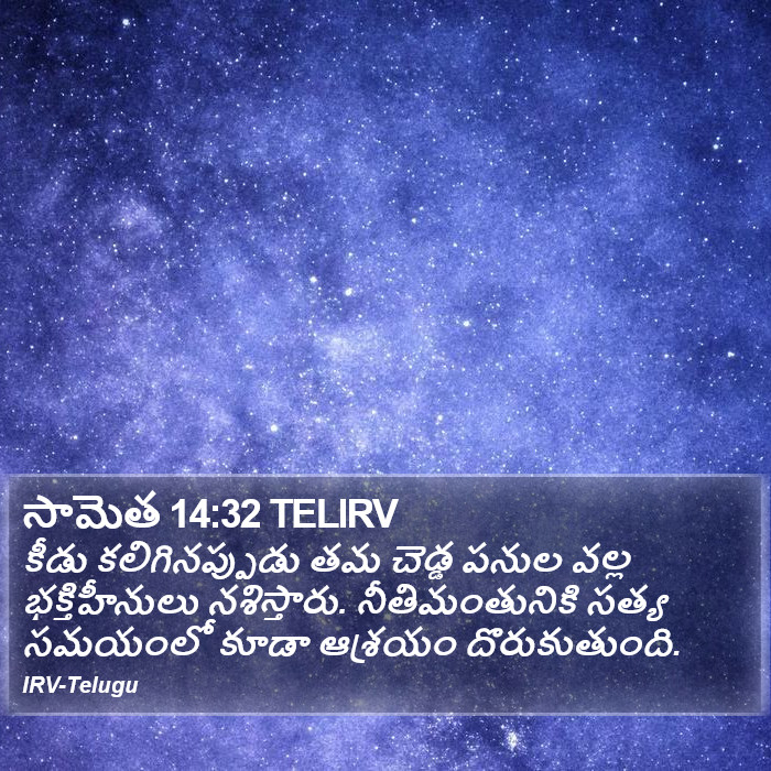 సామెత 14:32 TELIRV - కీడు కలిగినప్పుడు